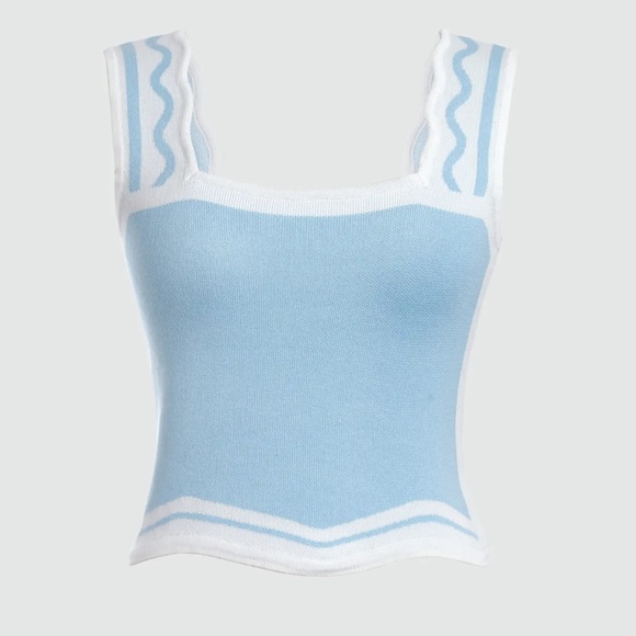 Cider | Tops | Nwt Cider Light Blue Wave Rib Knit Top | Poshmark